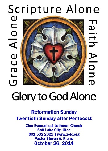 October 26 - Reformation Sunday - Zion Evangelical Lutheran Church